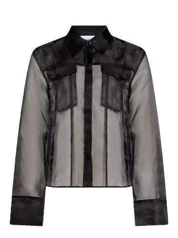 GANNI Sheer Organza Long Sleeve Shirt - Black