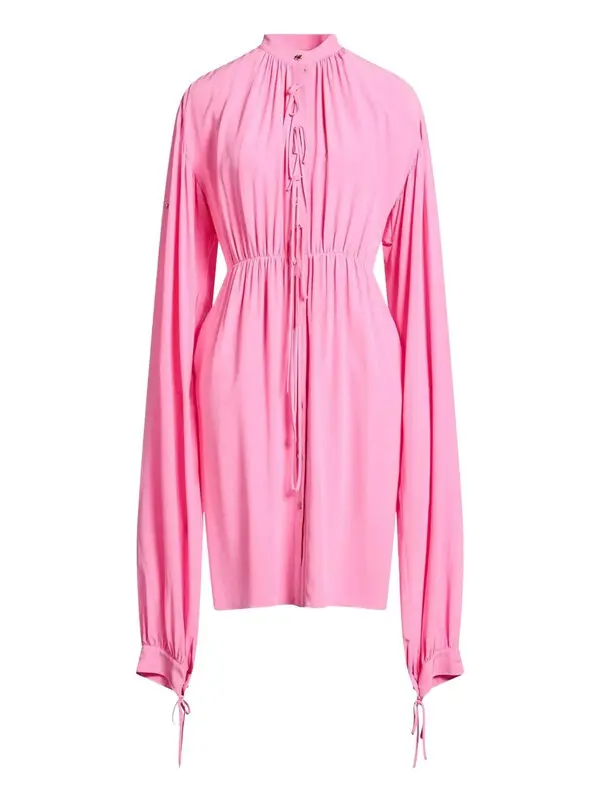 Burberry Plain Mandarin Collar Long Sleeve Shirt Dress - Pink