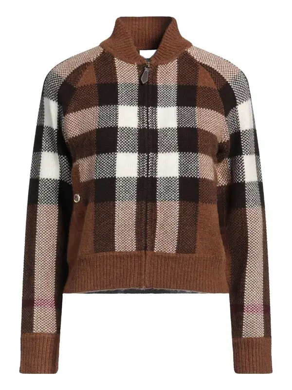 Burberry Checked Zip-up Cardigan - Brown