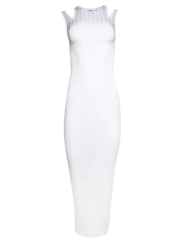 MUGLER Maxi Knitted Dress With Plaque Detail - White