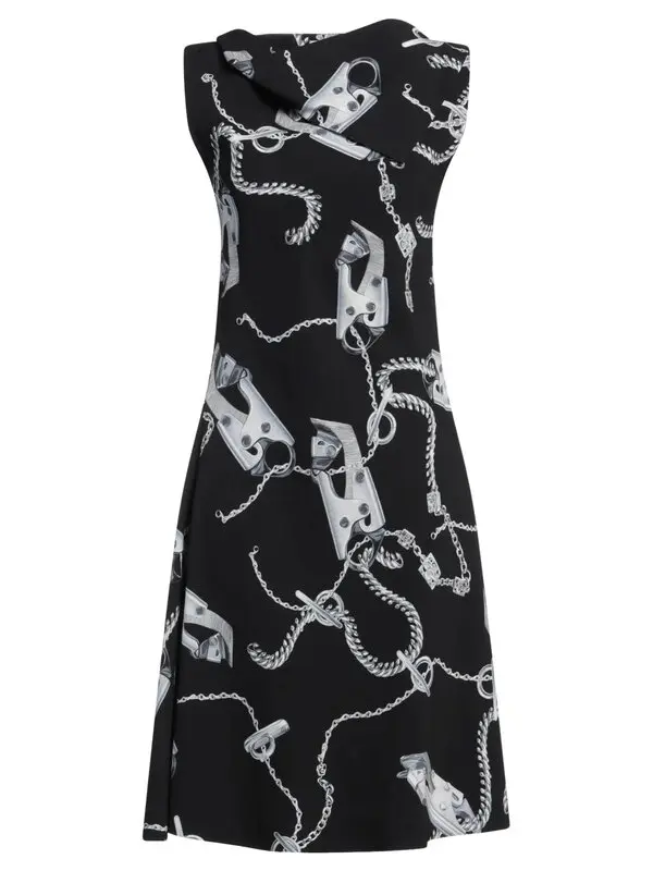 Burberry Sleeveless Draped Neckline Printed Cady Dress - Black
