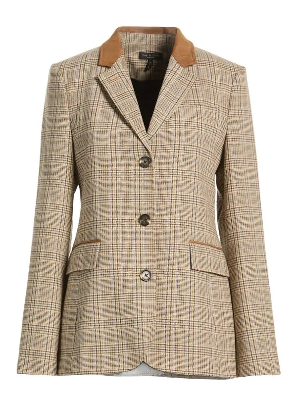 Rag & Bone Checked Blazer With Notch Lapel - Camel