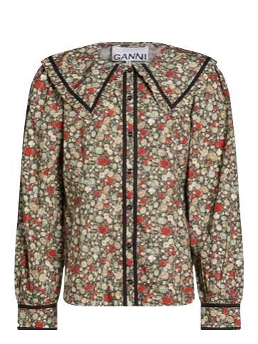 GANNI Floral Poplin Long Sleeve Shirt - Multicolor