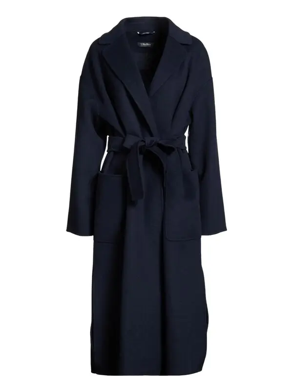Max Mara Wool Belted Coat - Blue