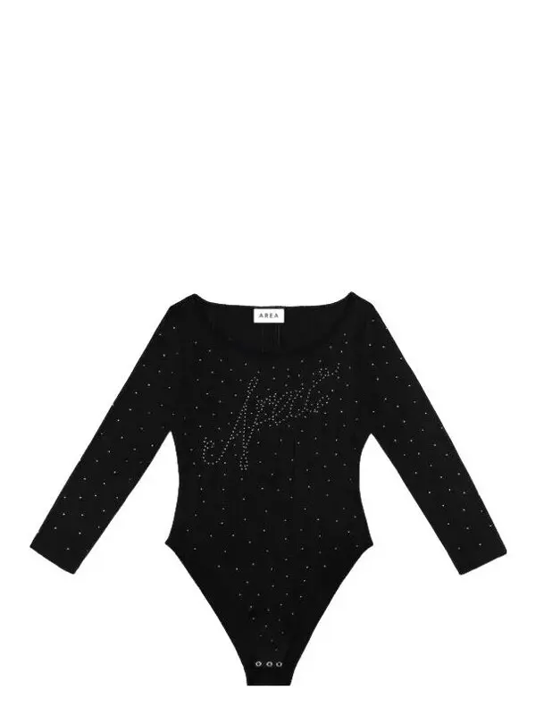 AREA Embellished Logo Long Sleeve Bodysuit - Black