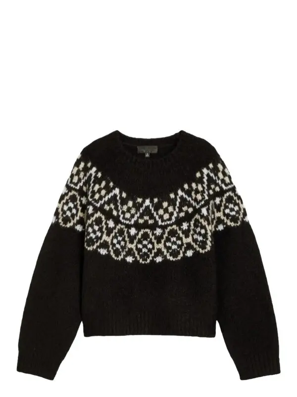 NILI LOTAN Fair Isle Patterned Long Sleeve Sweater - Black