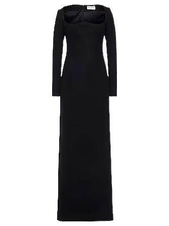 Saint Laurent Solid Long-sleeve Collared Dress - Black