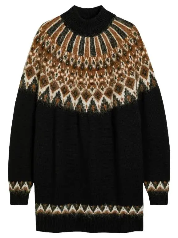 Staud Liza Patterned Roll-neck Mini Dress - Black
