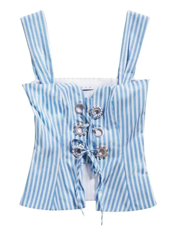 AREA Grommet Poplin Corset Top - Blue