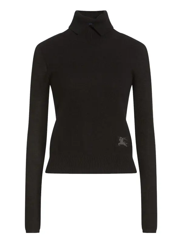 Burberry Solid Knit Turtleneck With Long Sleeves - Black