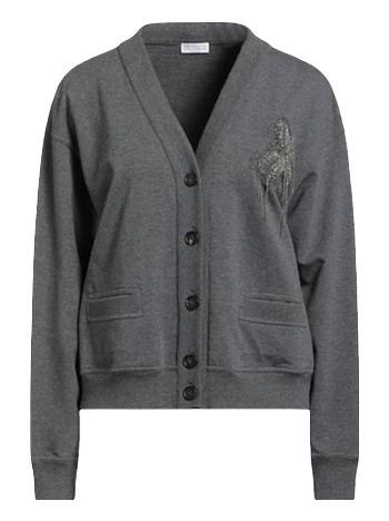 Brunello Cucinelli V-neck Long-sleeve Knit Cardigan With Embellishments - Grey