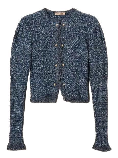 TWINSET Jacquard Fringed Jacket - Blue