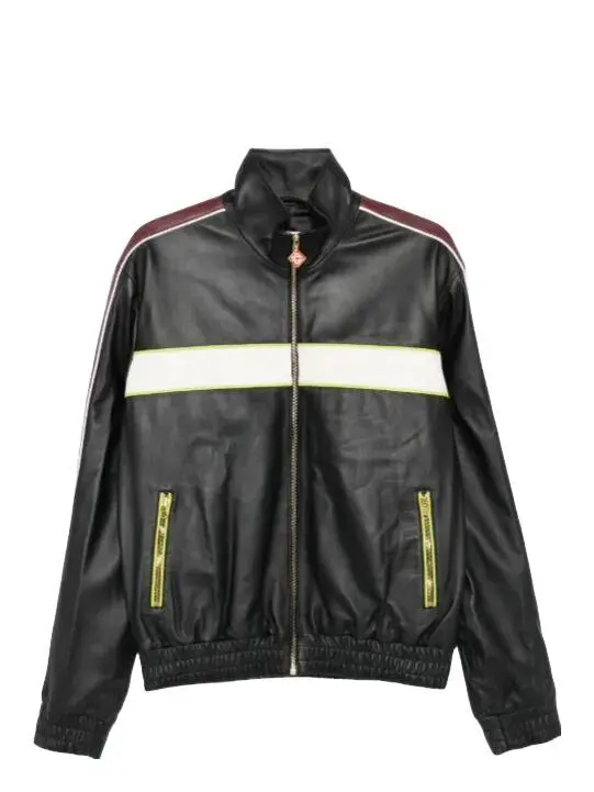 Casablanca Leather Stripe Zip Jacket - Black