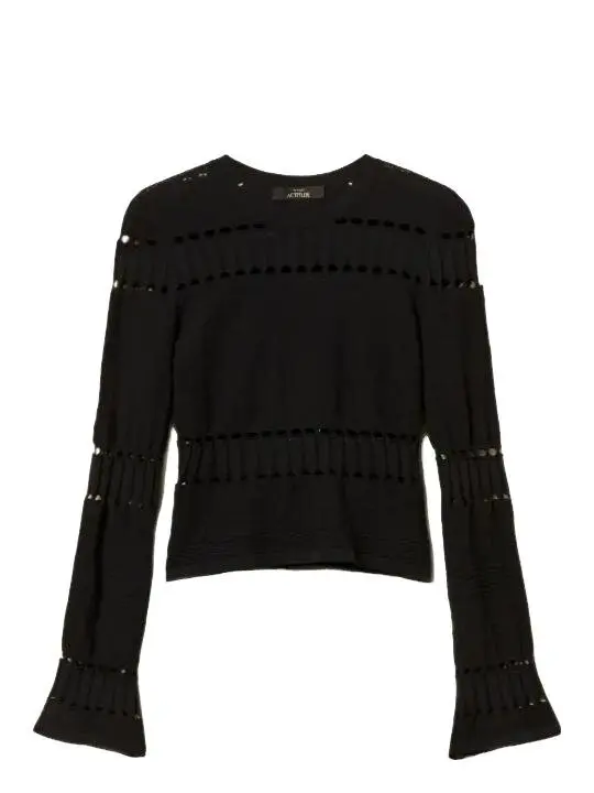 TWINSET Openwork Long Sleeve Sweater - Black