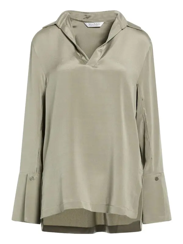 Max Mara V-neck Long Sleeve Silk Blend Top - No