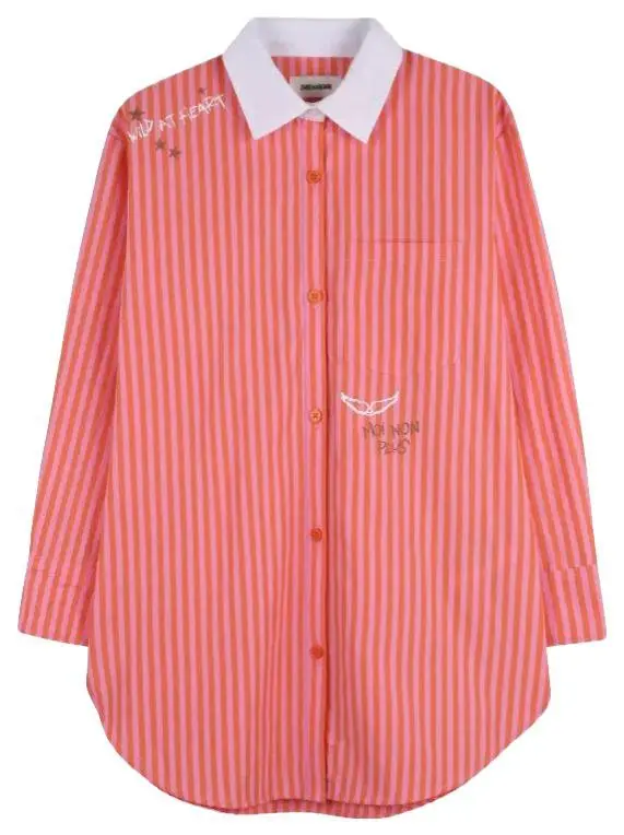 Zadig&Voltaire Striped Cotton Shirt Dress With Contrasted Collar - Red