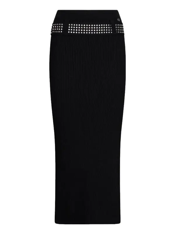 Liu Jo Studded Knit Pencil Skirt With Side Slit - Black