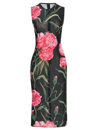 Dolce & Gabbana Sleeveless Floral Print Tulle Dress - Black