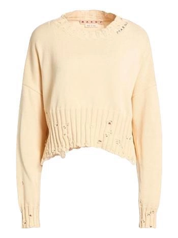 Marni Distressed Long Sleeve Knit Sweater - Beige