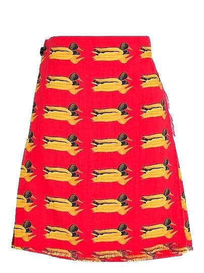 Burberry Pleated Skirt With Duck Print - Red