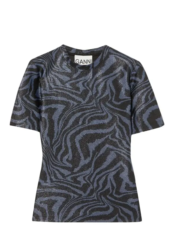 GANNI Zebra Print Metallic Jersey T-shirt - Black