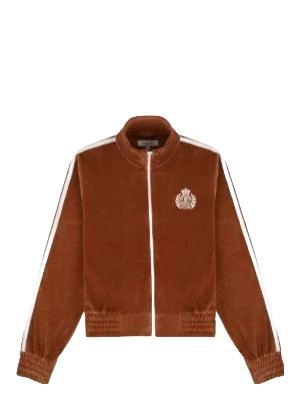 SPORTY  RICH Sporty & Rich Elio Stripe Logo-embroidered Velour Zip-up Jacket - No