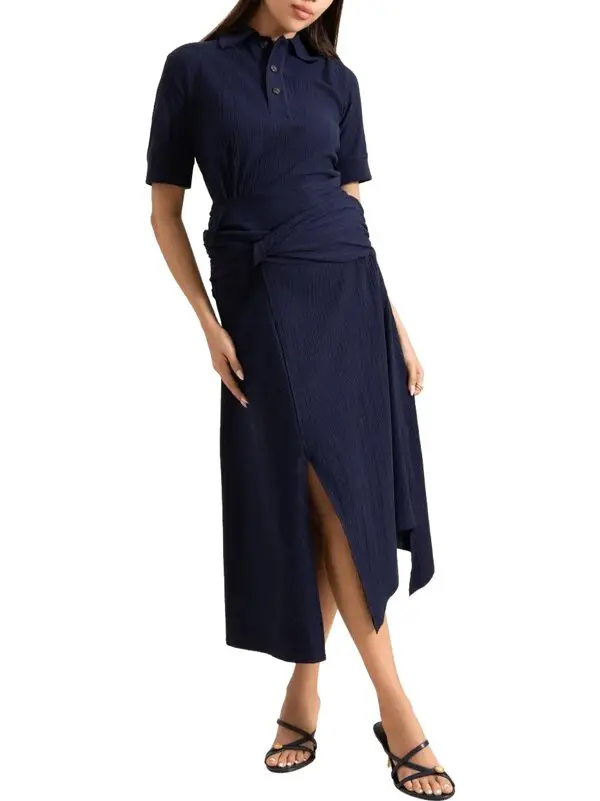 Victoria Beckham Ribbed Knit Polo Dress - Black