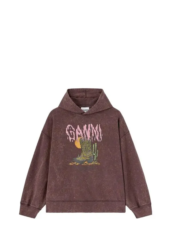 GANNI Vintage Wash Graphic Hoodie - Red