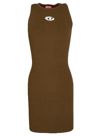 DIESEL® Sleeveless Fitted Ribbed-knit Mini Dress With Appliqu - Green