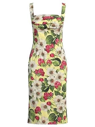 Dolce & Gabbana Floral Print Bodycon Crepe Dress - Yellow