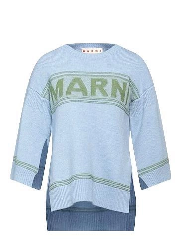 Marni Two-tone Knit Top With 3/4 Sleeves And Side Slits - Blue