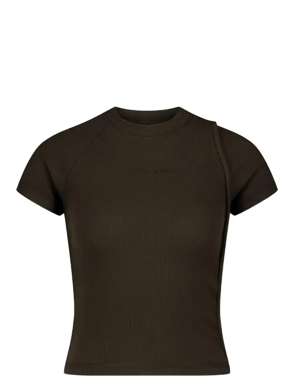 Ottolinger Rib-knit Crewneck T-shirt With Tonal Lettering And Shoulder Strap Detail - Black