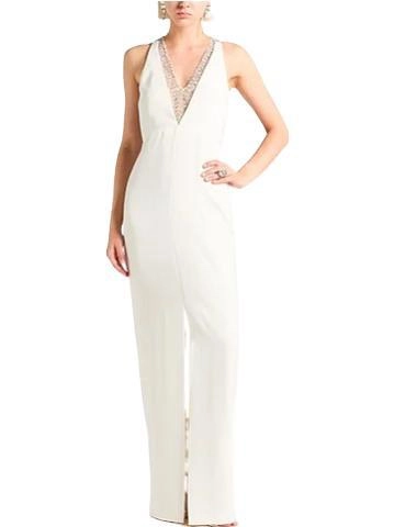 Max Mara Sleeveless Deep V-neck Gown With Appliqués And Sequins - White