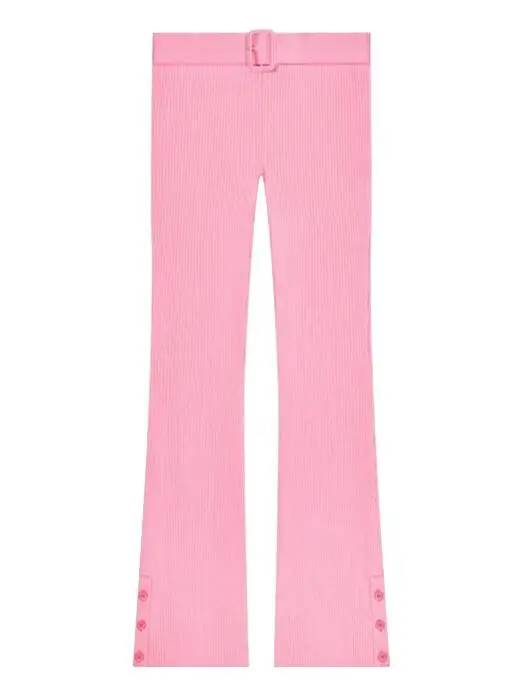 COURREGES Belted Flared Rib-knit Trousers - Pink