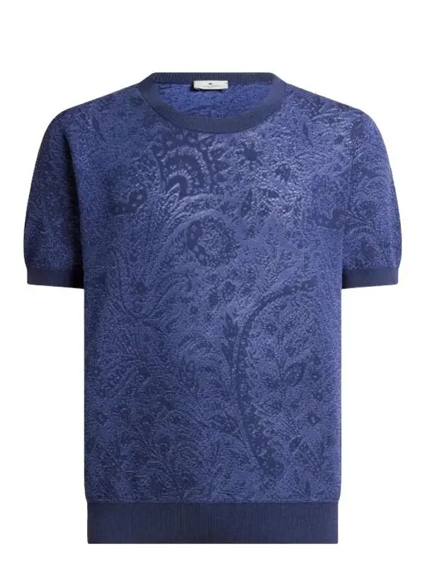 Etro Knit Cotton T-shirt With Floral Paisley Motif - Blue