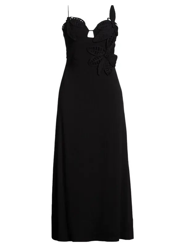 Farm Rio Flared Plain Crepe Maxi Dress With Cutout Detail - Black
