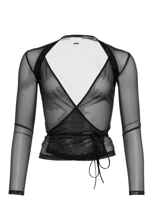 ERES Mesh V-neck Long Sleeve Top - Black
