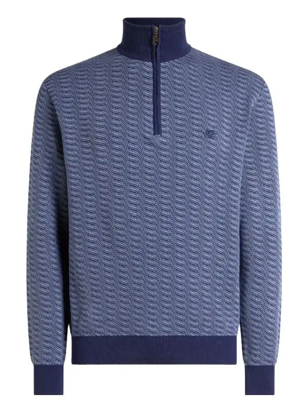 Etro Cotton Jacquard Zip Sweater With Pegaso Embroidery - Blue