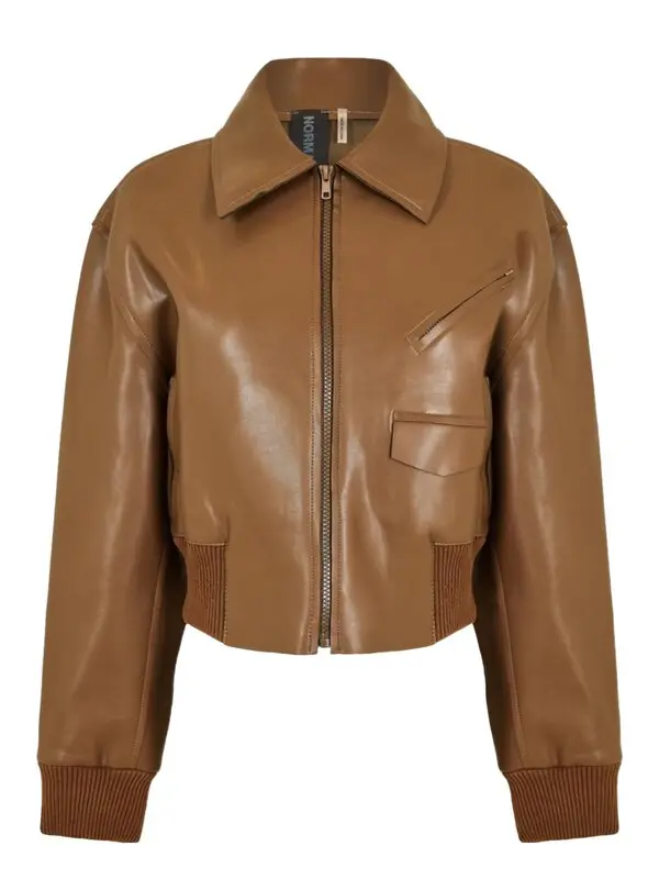 Norma Kamali Short Leather Jacket - Brown