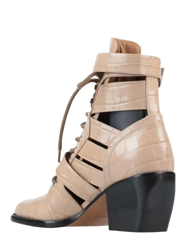 Chloé Lace-up Block Heel Ankle Boots - Beige