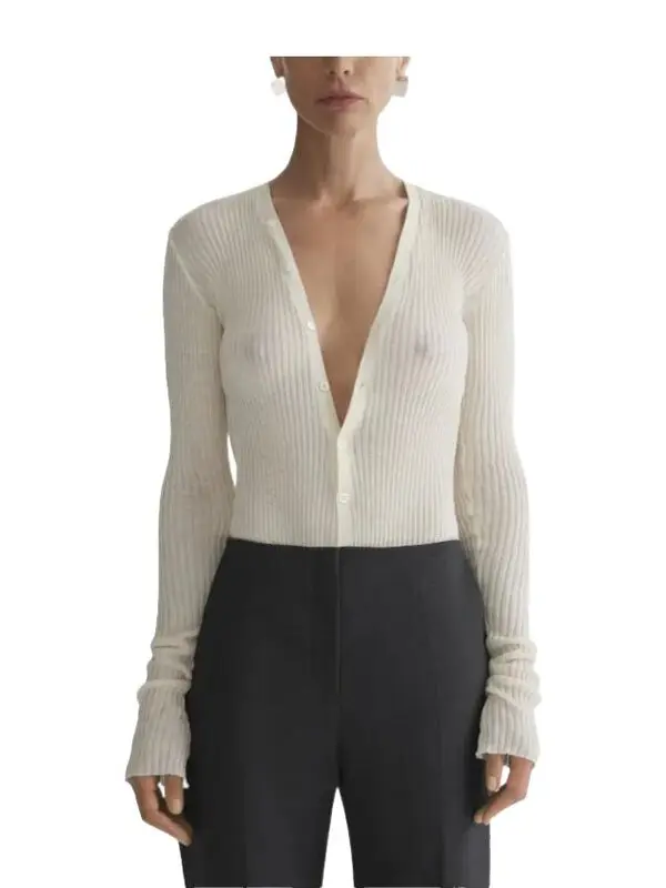 MUGLER V-neck Ribbed Knit Top - No