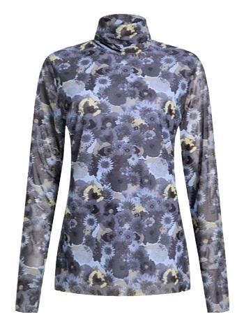GANNI Floral Print Turtleneck Top - Blue