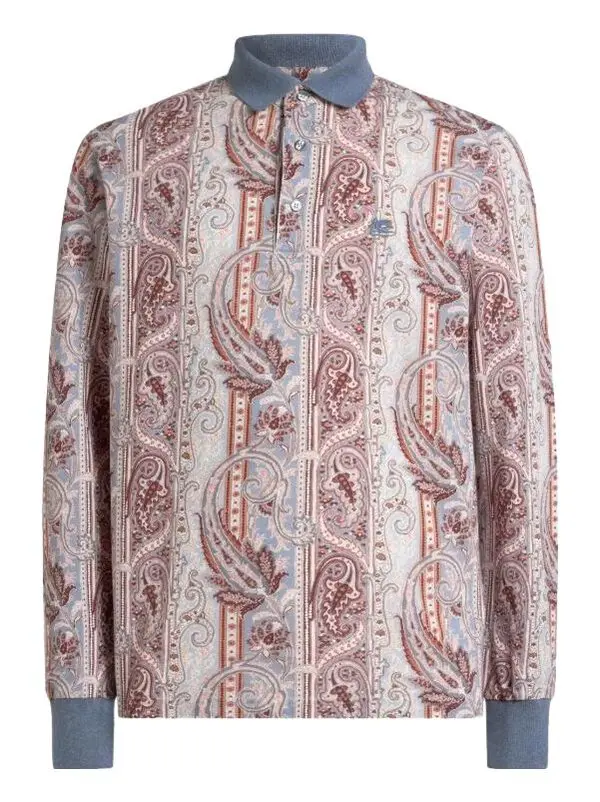 Etro Cotton Pique Polo Shirt With Leafy Paisley Motif - Pink