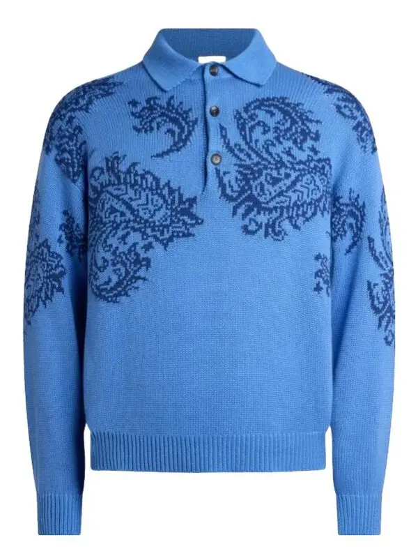Etro Cotton Jacquard Polo Sweater With Inlays - Blue