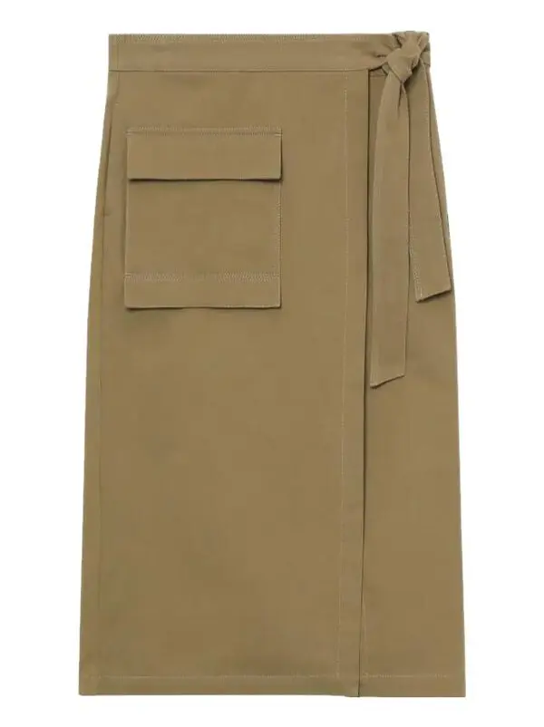 Closed Tie-fastening Cotton Midi Skirt - Brown