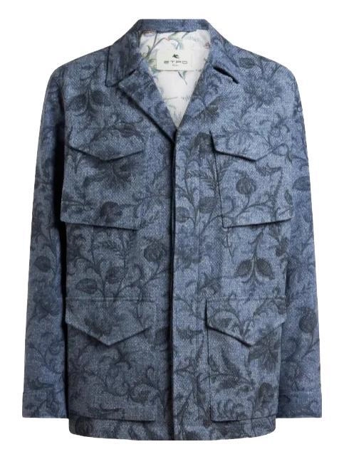 Etro Cotton-blend Jacket With Floral Motif - Blue