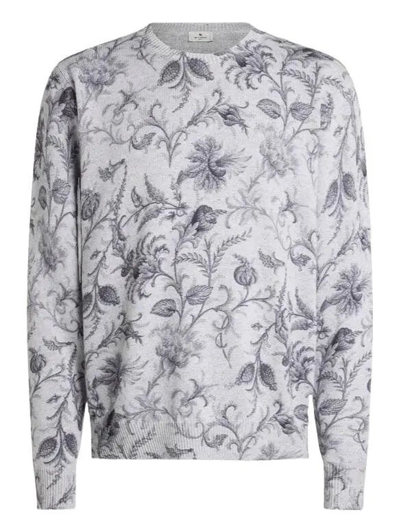 Etro Cotton-blend Sweater With Floral Motif - Gray