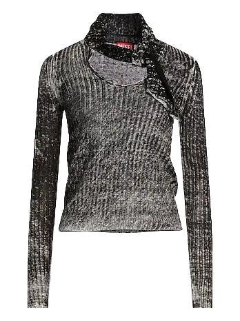DIESEL® Lightweight Two-tone Knit Sweater With Bow-tie Neckline - Black