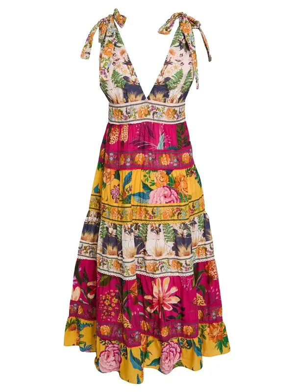 Farm Rio Floral Print Midi Dress - Pink
