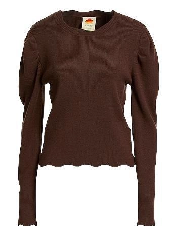 Farm Rio Puff Sleeve Ribbed Knit Sweater - Brown